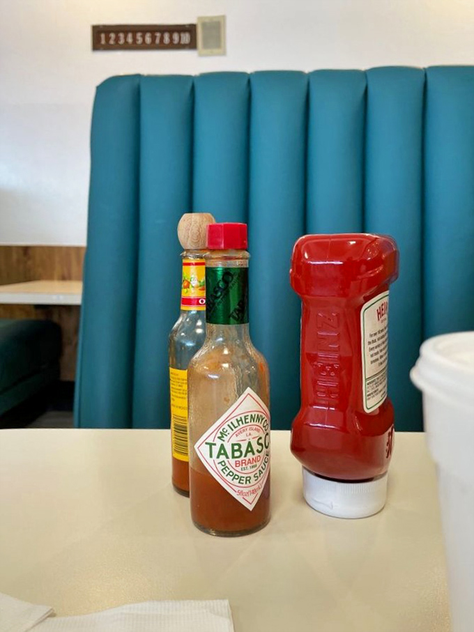 Tabasco and ketchup—the dynamic duo of diner condiments standing guard against bland food. Not that you'll need them here.