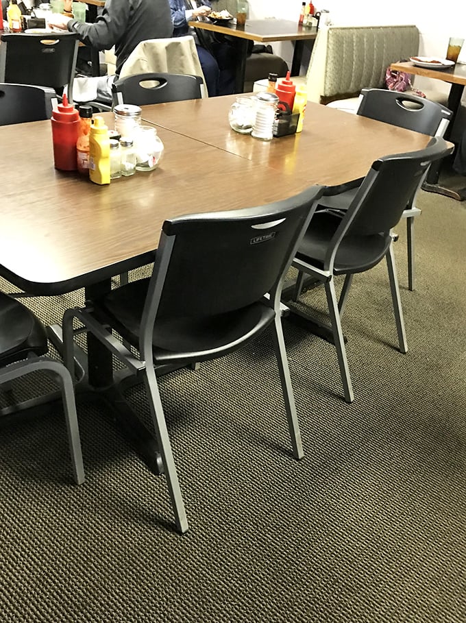 Simple tables, comfortable chairs, and condiments at the ready – the stage is set for the main character of this story: whatever you're about to order.