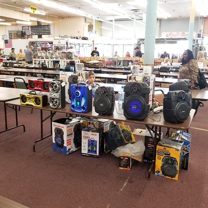 The speaker selection hits all the right notes – from party-sized boom boxes to compact Bluetooth options for the technologically evolved bargain hunter.