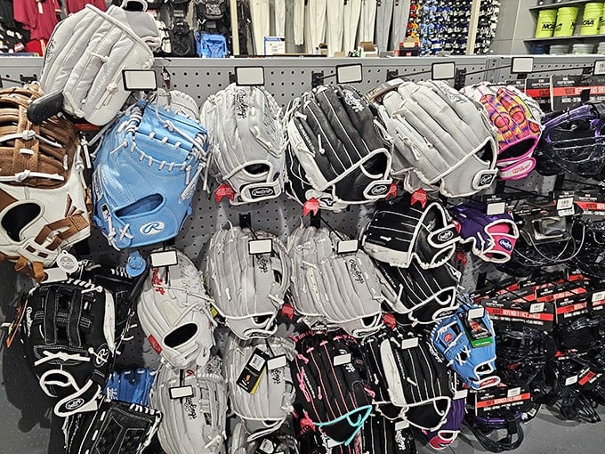 Baseball gloves waiting for their chance at the big leagues – or at least your kid's Little League.