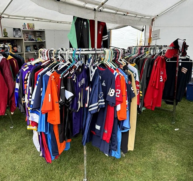 Sports jerseys hanging like colorful flags of fandom—each representing not just a team, but entire chapters of someone's life story.