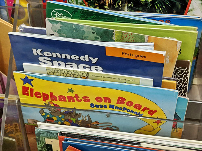 Children's books waiting for new little hands to turn their pages. That "Elephants on Board" might become someone's new bedtime favorite tonight.
