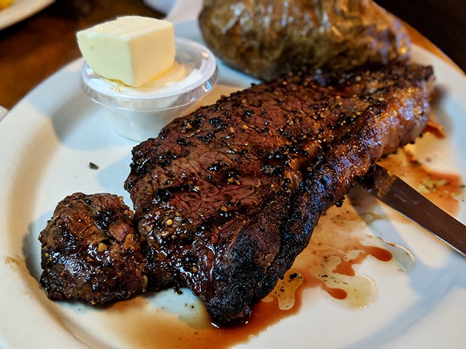 This steak isn't just cooked—it's been treated with the respect a good cut of beef deserves, resulting in a carnivore's dream come true.