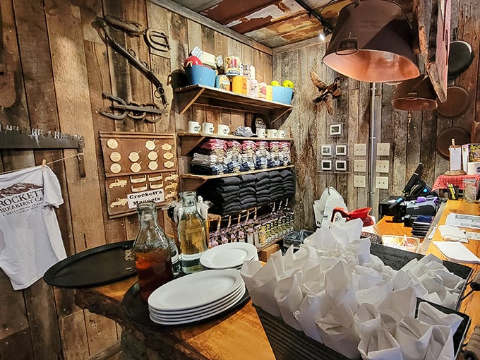 Every frontier trading post needs supplies! The merchandise corner offers souvenirs for those who want to take home more than just memories.