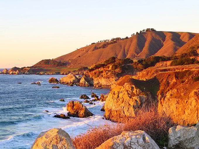 Golden hour in Big Sur—when the California coast looks like it's been filtered by Instagram's most expensive setting.
