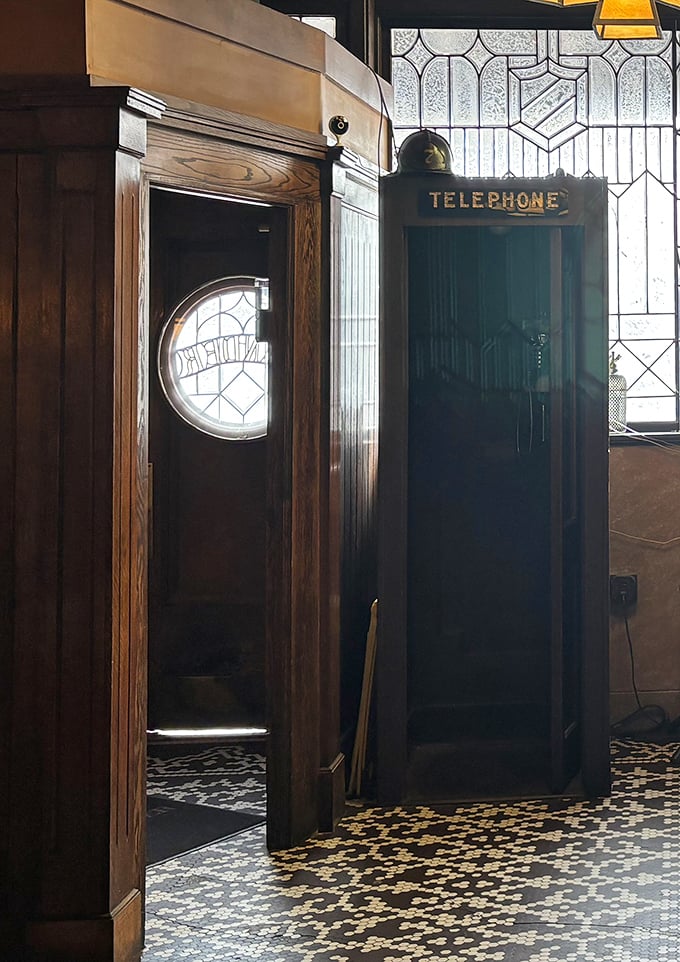 An actual telephone booth—because at Bender's, "vintage" isn't a design choice, it's simply what happens when you don't fix what isn't broken.
