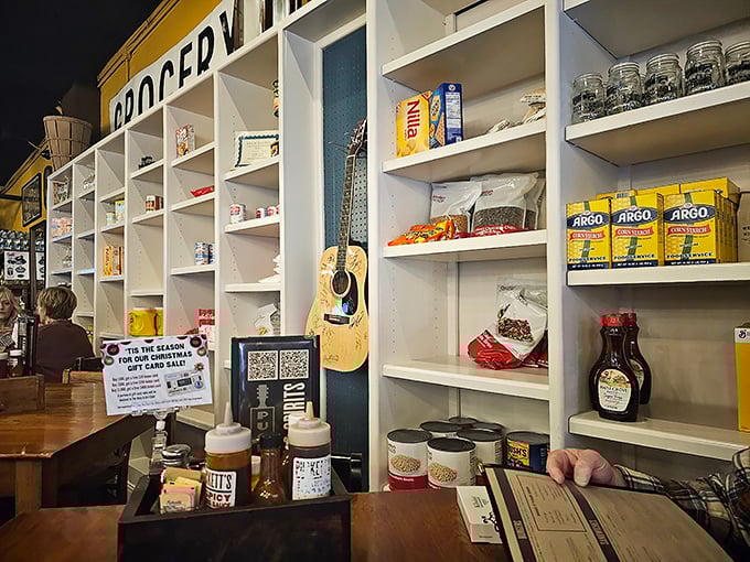 Not just a restaurant but a community cornerstone – shelves stocked with essentials remind you that Puckett's still honors its grocery store heritage.
