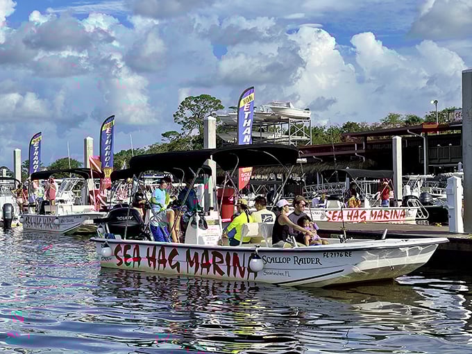 Sea Hag Marina—where scallop seekers and fishing enthusiasts gather before embarking on Gulf adventures with sunburned optimism.