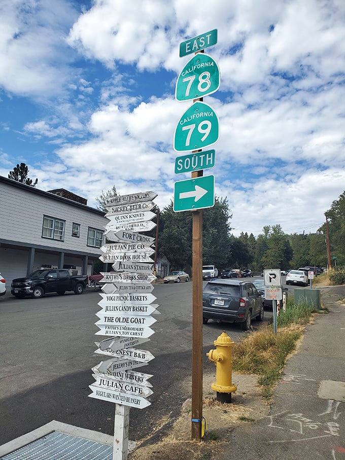 This directional sign post is less "You can't get there from here" and more "You can get everywhere from here."