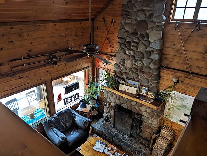 A rustic wooden counter on the porch where summer meals come with a side of forest breeze – nature's finest dining room.
