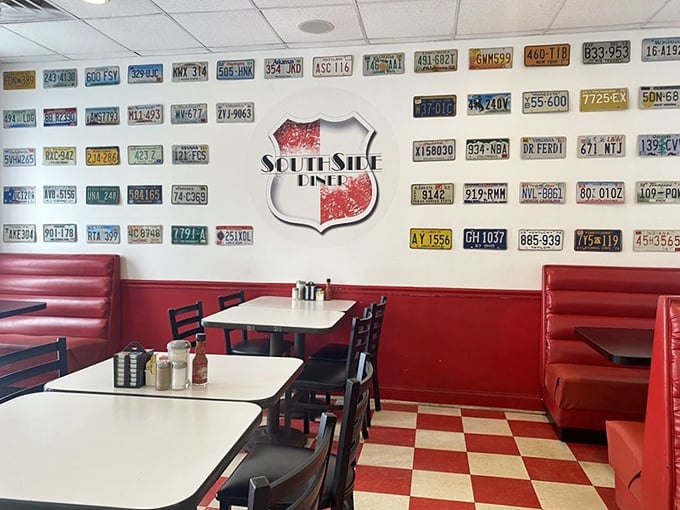 License plates aren't just wall decorations here—they're a visual history of American road trips that eventually led hungry travelers to this very spot.
