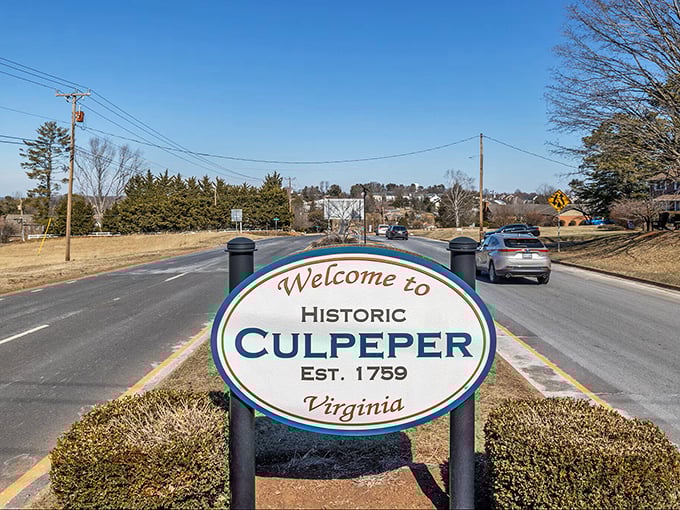 Culpeper's welcome sign hints at the town's deep history, dating back to 1759—though housing prices thankfully don't reflect inflation since then!