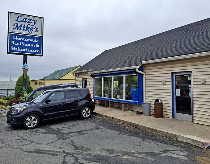 Lazy Mike's simple exterior hides dual treasures – delicatessen AND homemade ice cream. The perfect one-stop comfort food destination.