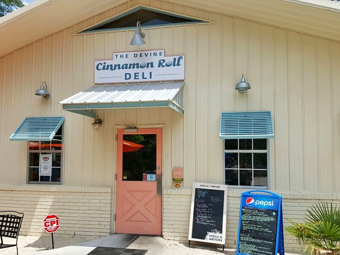 The Devine's cheerful yellow exterior matches the sunny disposition of their cinnamon rolls. 