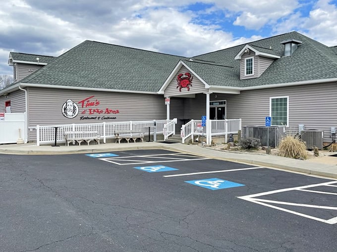 Tim's at Lake Anna proves great seafood doesn't need an ocean view—just that iconic red crab sign and a commitment to freshness.