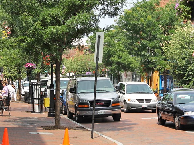 Annapolis streets where midshipmen march in formation while tourists stroll in happy confusion.