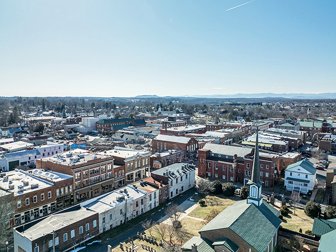 From above, Culpeper showcases its perfect layout—historic downtown surrounded by residential neighborhoods, all with mountain views.