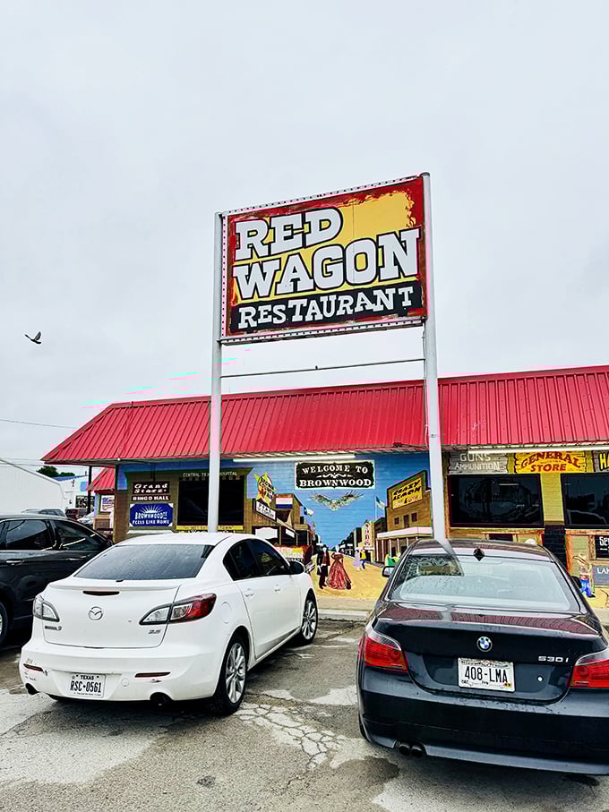 The vintage charm of Red Wagon's exterior hints at decades of perfecting comfort food classics inside those doors.