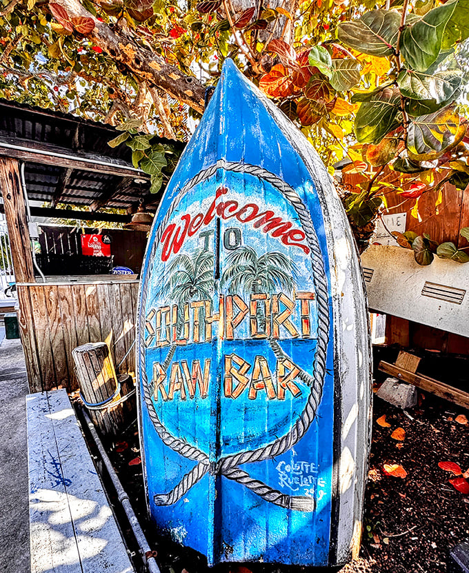 That boat-shaped sign welcomes you to a place where oysters are served with a side of authentic Florida charm.