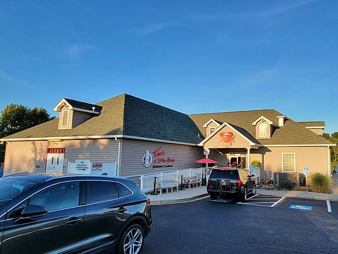 The modest exterior might not scream "seafood destination," but that crab emblem is like a secret handshake for those in the know.