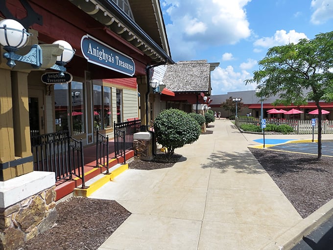 Charming storefronts line the pedestrian-friendly walkways, creating an atmosphere that feels more like a quaint village than a discount shopping destination.