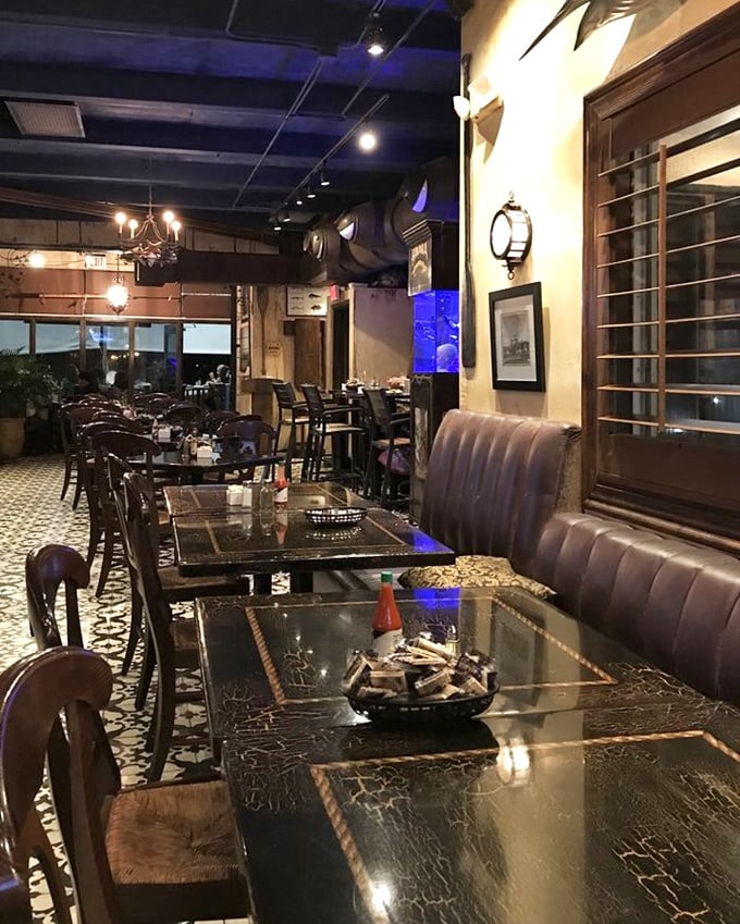 Evening dining at Garcia's transforms the space into an intimate escape, where marble tables reflect soft lighting and conversations flow like the nearby river.