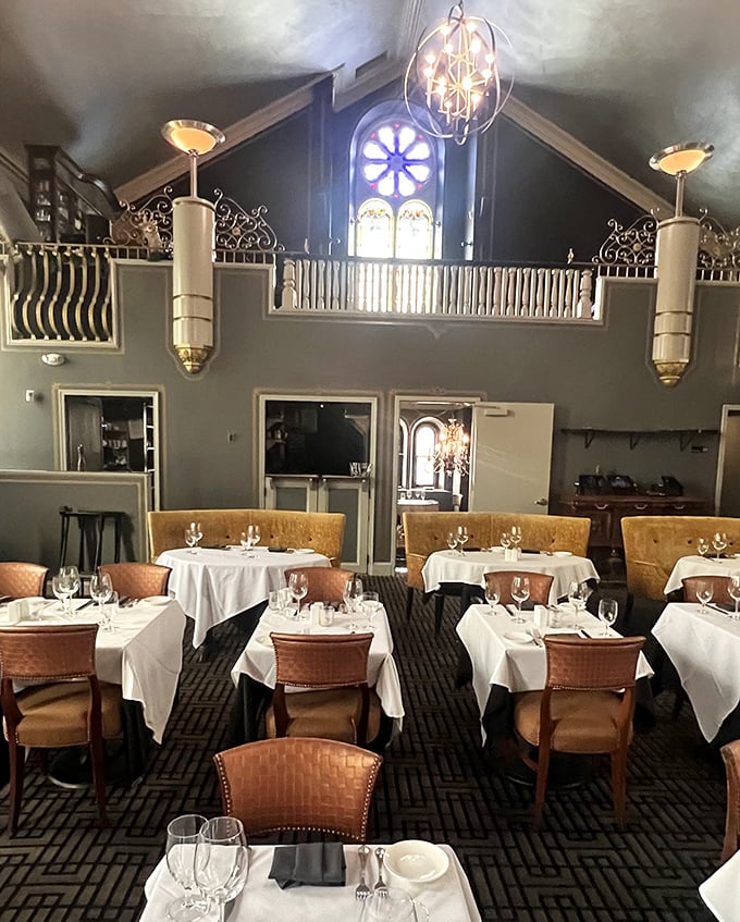 Vaulted ceilings and stained glass windows remind you this meal isn't just dinner—it's practically a religious experience for your taste buds.