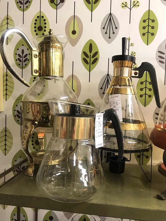 Mid-century coffee pots with atomic-age styling—when brewing coffee was a design statement, not just a caffeine delivery system.