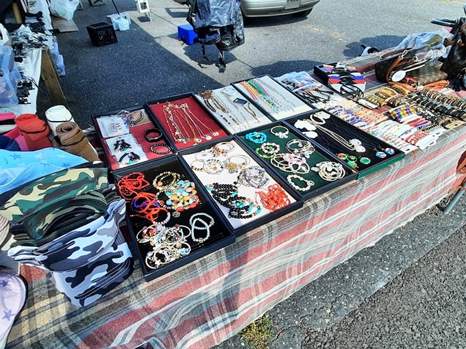 Jewelry displays that prove treasure hunting doesn't require a metal detector – just a good eye and the willingness to haggle.