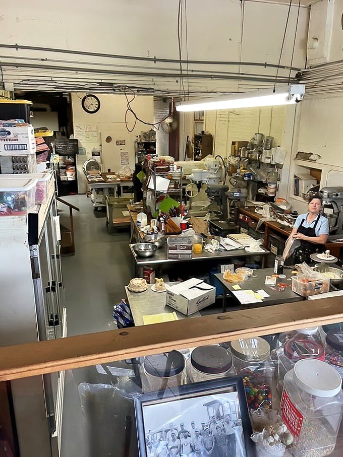 The bakery's engine room – where flour and butter perform their daily miracles under the watchful eyes of dedicated bakers.