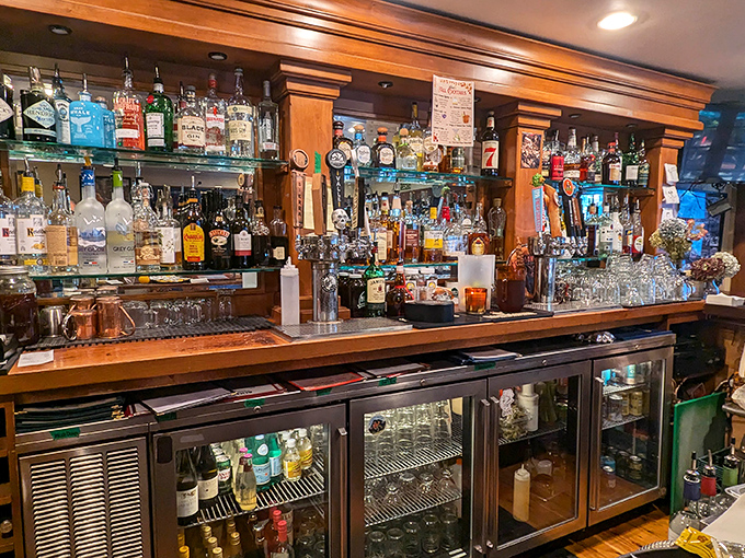 The bar doesn't just serve drinks—it serves community, with enough spirits to warm you after a chilly mountain ride.