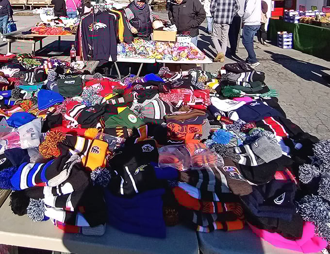 The winter hat motherlode! More team spirit than a playoff game, with enough pom-poms to outfit an entire stadium of cold-headed sports fans.