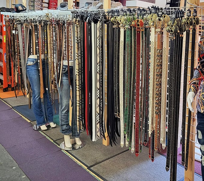 Leather strips of distinction! These belts aren't just holding up pants—they're making fashion statements one buckle at a time.