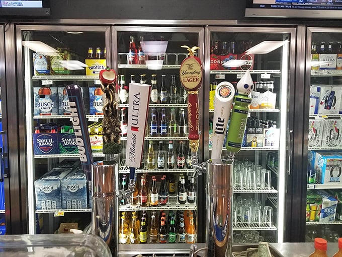 The beverage selection rivals many bars, with beer taps standing at attention like soldiers ready to quench the thirst of weary travelers. 