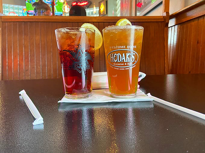 Tall glasses of iced tea and lemonade—the kind that make you want to sit a while and solve all the world's problems over refills.