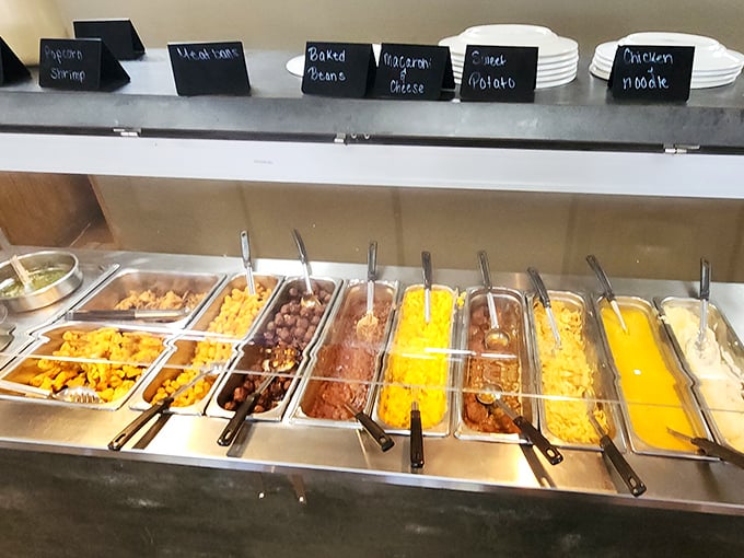 The buffet line – where decision-making becomes your biggest challenge of the day. Each tray promises homestyle goodness without pretense.