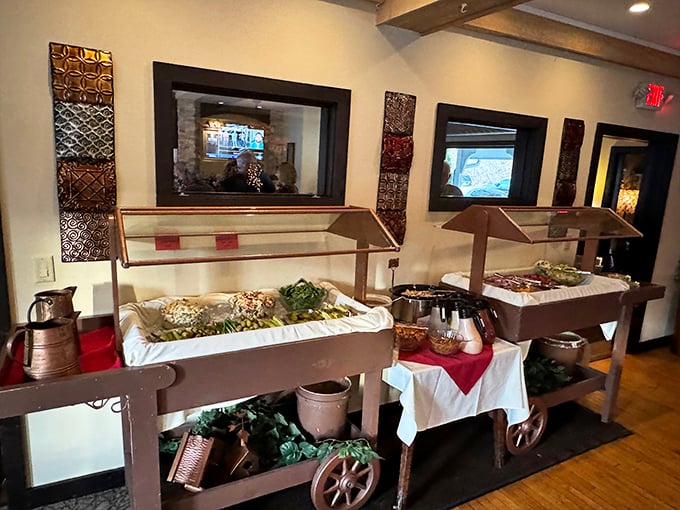 Even the buffet setup has that rustic-elegant charm that makes you want to grab a plate while pretending you haven't been eyeing the desserts.