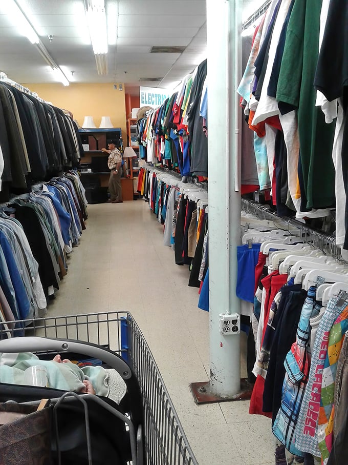 Men's clothing nirvana—where dress shirts and casual wear coexist in perfect harmony, waiting for their next career move.