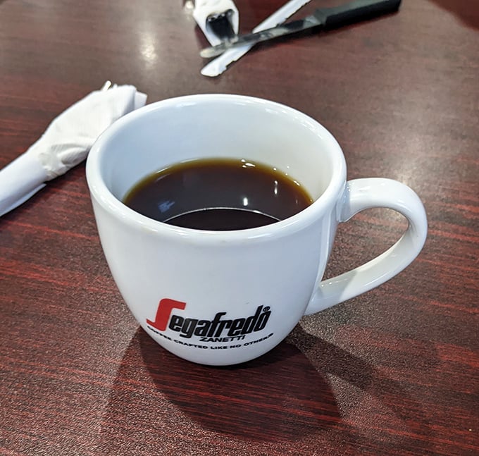 Coffee served in a proper mug – because some morning rituals deserve more respect than paper cups can provide.