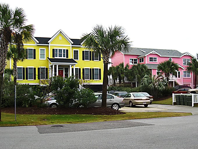 These candy-colored beach houses aren't just homes—they're landmarks for lost beachgoers: "We're staying near the pink one!"