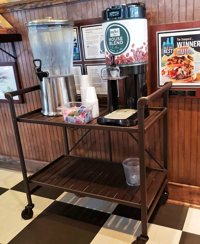 The self-serve coffee station—civilization's greatest achievement after electricity and indoor plumbing. Refills that don't require awkward waving.