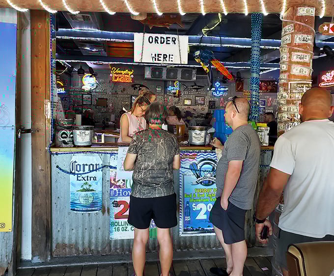ORDER HERE – three simple syllables that begin your journey into seafood nirvana, where beer is cold and expectations are exceeded.