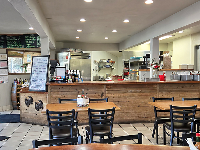 The counter where dreams come true—simple, efficient, and staffed by people who know their seafood better than most of us know our own relatives.