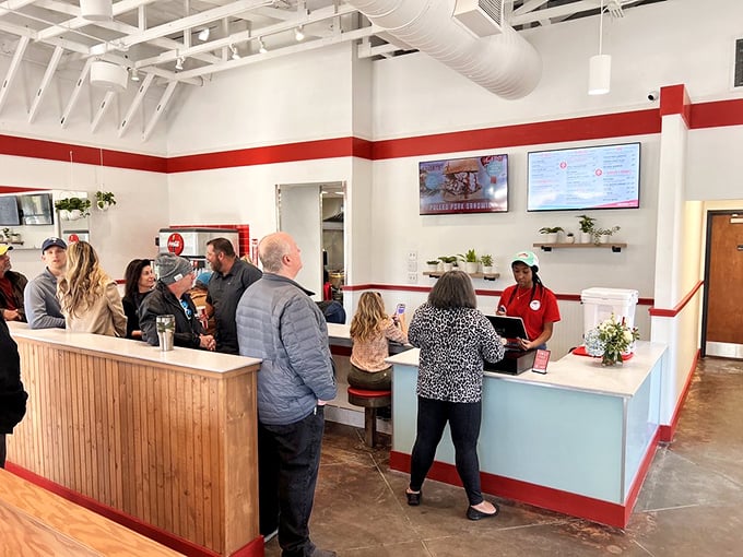 The lunch rush at Hugh-Baby's—where locals know good things come to those who wait (but thankfully, not for very long).