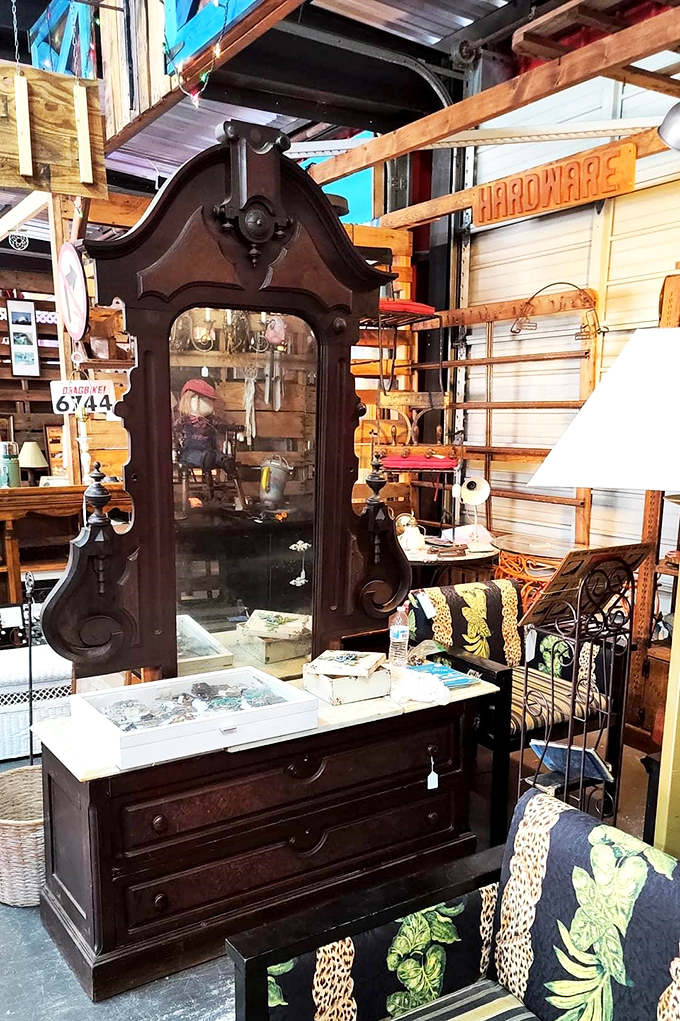 This majestic dresser with mirror doesn't just reflect your image—it reflects an era when furniture was built to outlast marriages and mortgage payments.