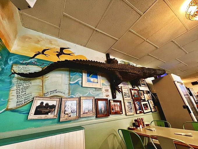That mounted alligator watching over diners isn't judging your second helping—he's jealous he can't join the feast.