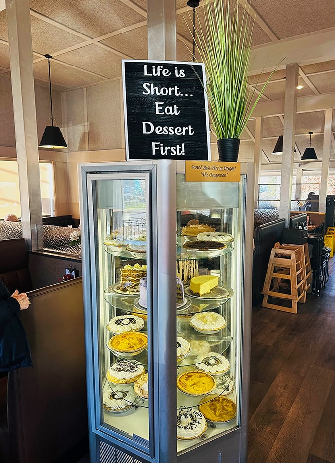"Life is Short… Eat Dessert First!" The pie display that makes a compelling argument for breaking all the rules your mother taught you.