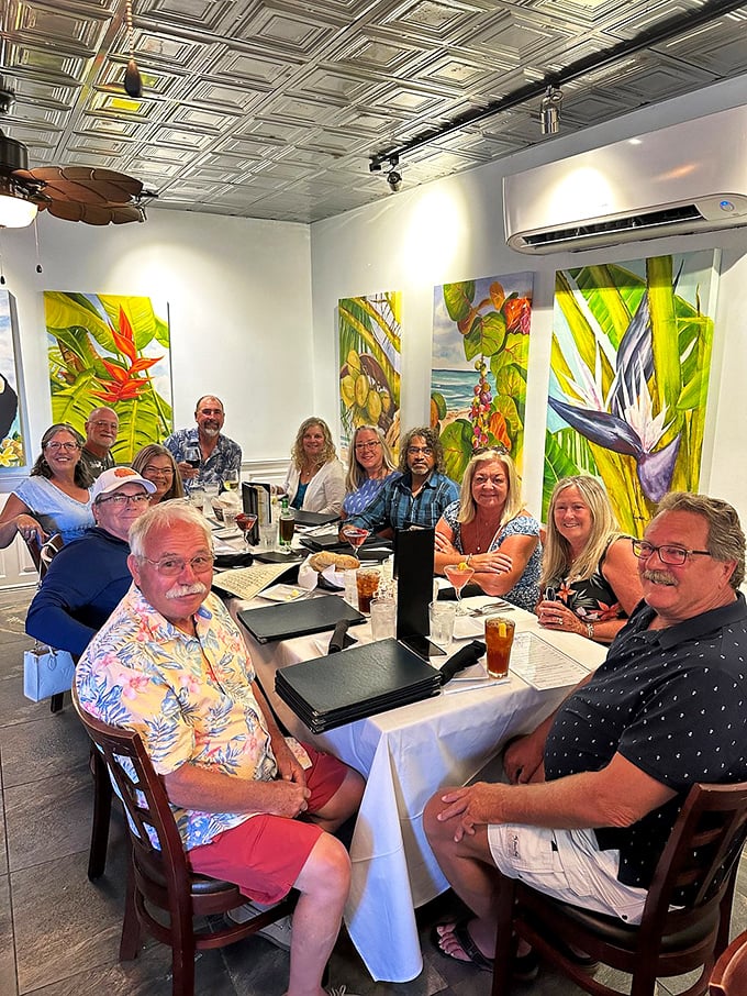 Here's where vacation stories are born—around tables filled with colorful shirts, colorful drinks, and the colorful conversations that only great food can inspire.