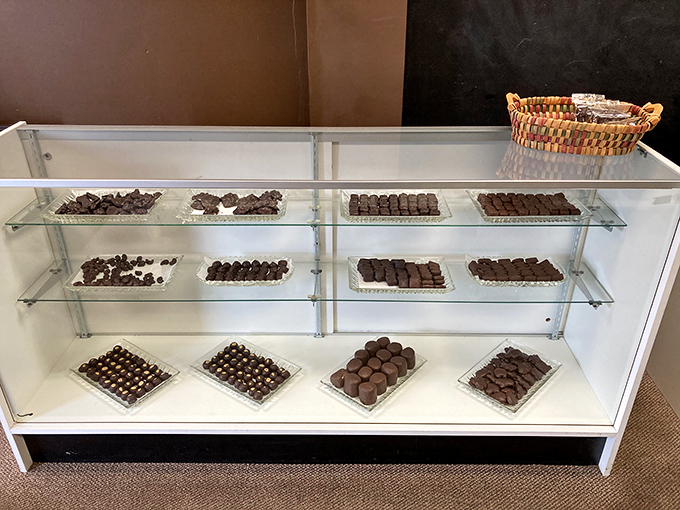 Chocolate treasures displayed like fine jewelry – because in the world of confections, these are the equivalent of precious gems.