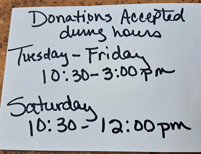 The donation hours – when the circle of thrifting life continues. Your castoffs become someone else's newfound treasures.